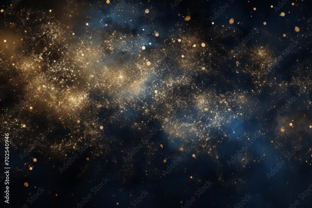 abstract blue and gold background with particles. golden dust light ...