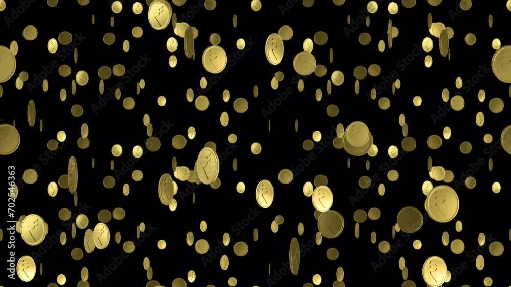 Gold Coin Rupee money loop tile falling with alpha. This 3d animation ...