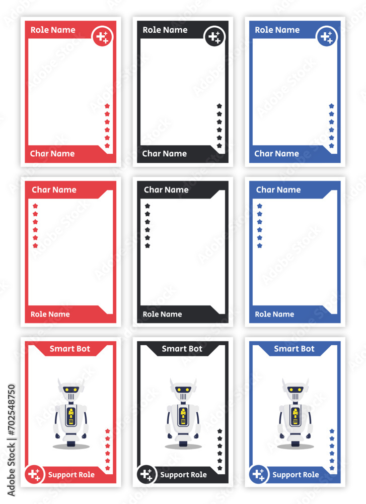 card game template for game characters with color variations Stock ...
