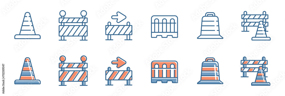 Road block traffic cone icon set street safety street barricade vector ...