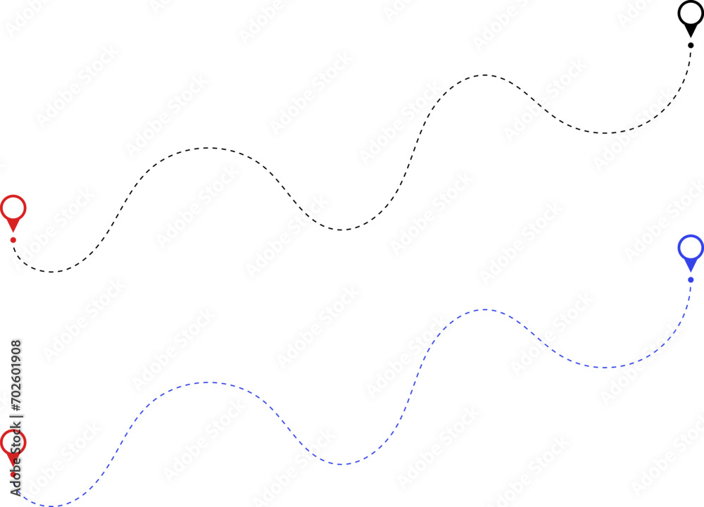 Route icon - two points with dotted path and location pin. Route ...