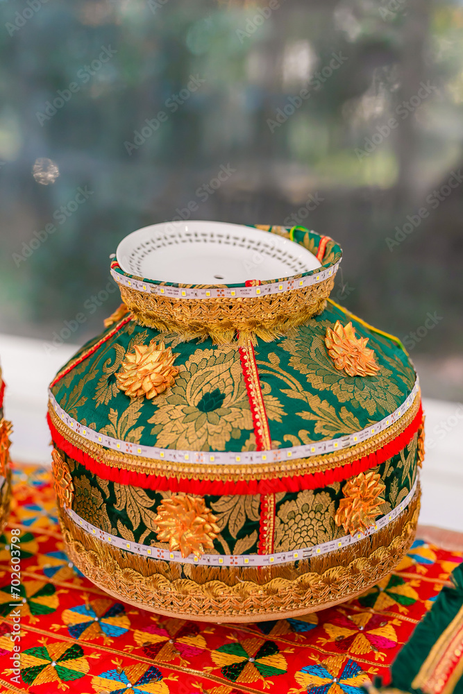 Indian Punjabi pre wedding Jago ceremony items and decorations Stock ...