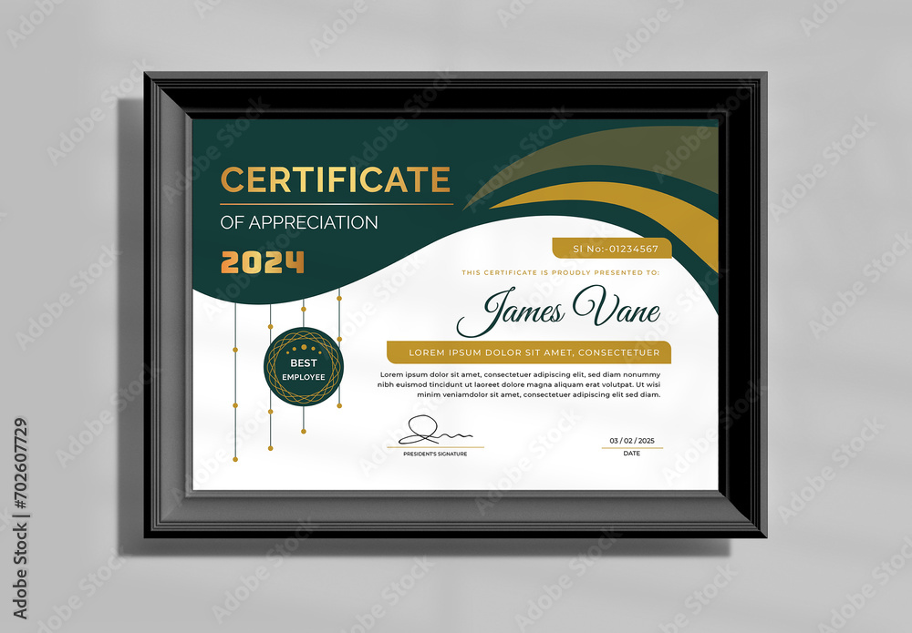 Award Certificate Layout with Green and Gold Accents Stock Template ...
