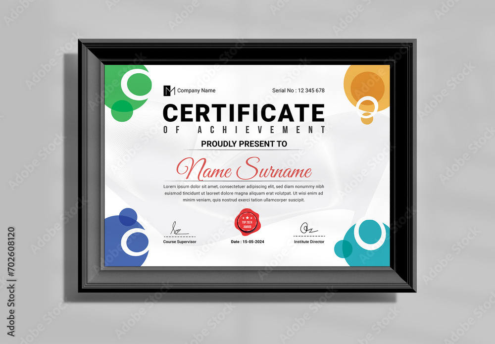 Professional Multi Colors Certificate Design Stock Template | Adobe Stock