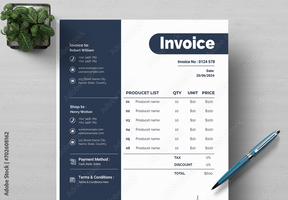 Simple Sales Invoice Stock Template | Adobe Stock