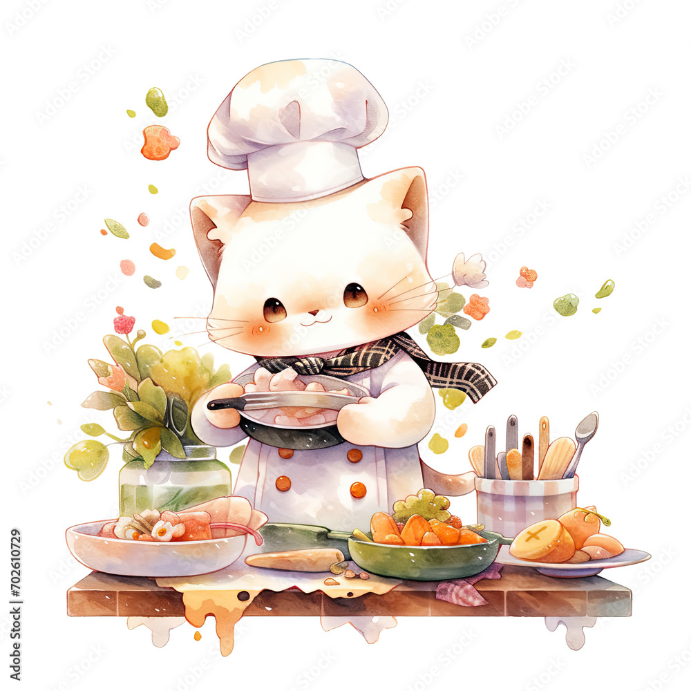 Kawaii Cat Chef and : Culinary Delights in a Sparkling Kitchen in ...