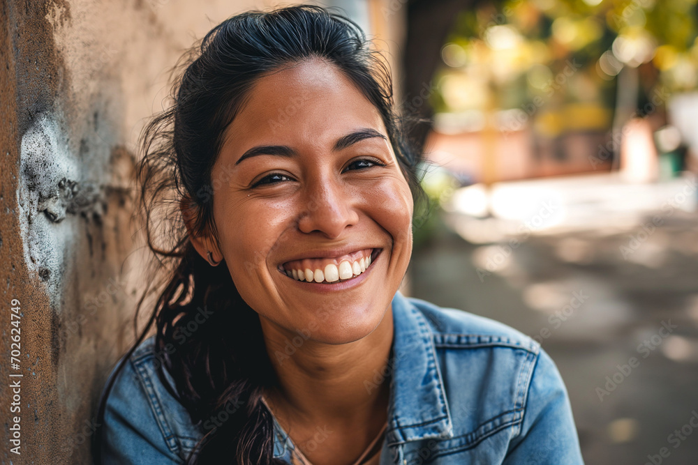 Radiant Hispanic Woman in her 40s-50s Smiling Confidently Outdoors ...
