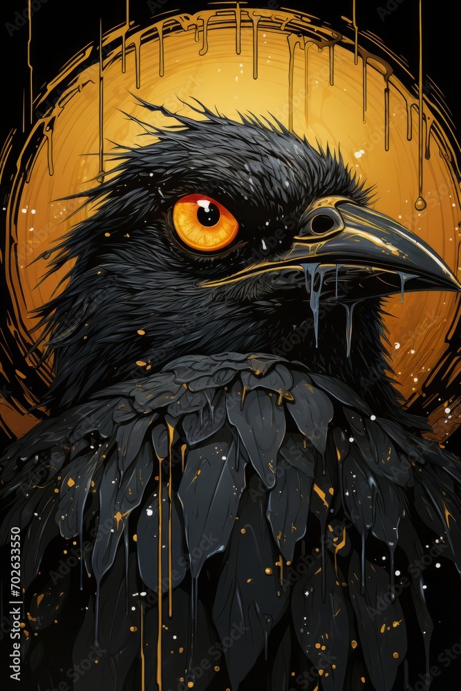 Mystical Black Raven with Piercing Yellow Eyes - A Symbol of Omens and ...
