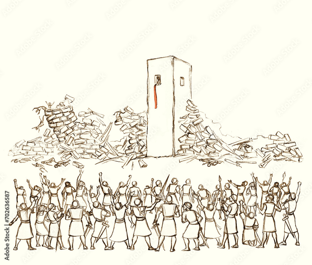 Pencil drawing. The Fall of the Walls of Jericho Stock Illustration ...