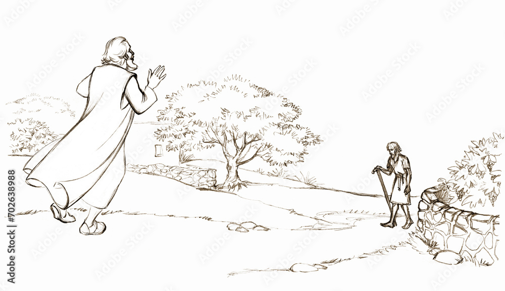 Pencil drawing. The prodigal son goes home Stock Illustration | Adobe Stock