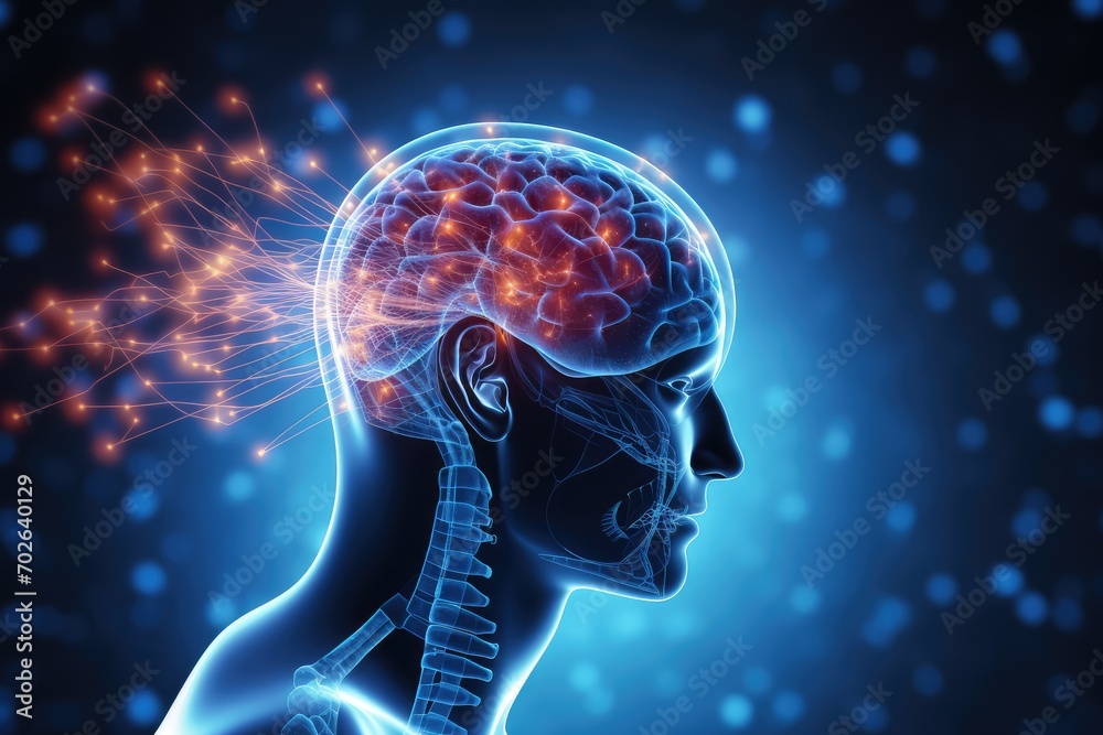 Bright 3D human mind brain image with seamless swirls, colorful ...