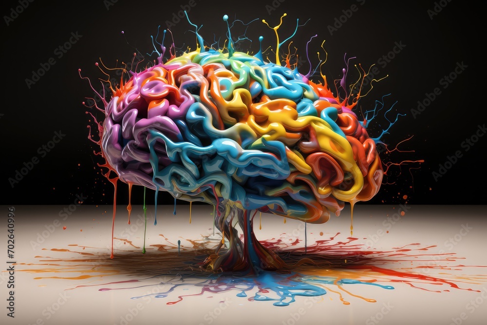 Vibrant colorful brain, Neurons create a vivid tapestry of synapses ...