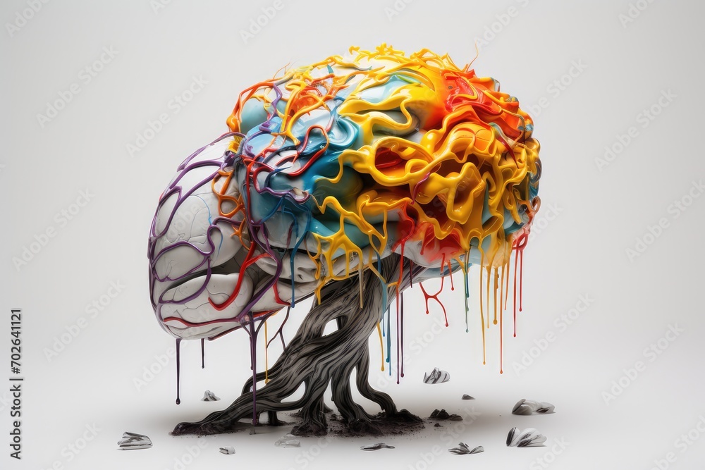 Vibrant colorful brain, Neurons create a vivid tapestry of synapses ...