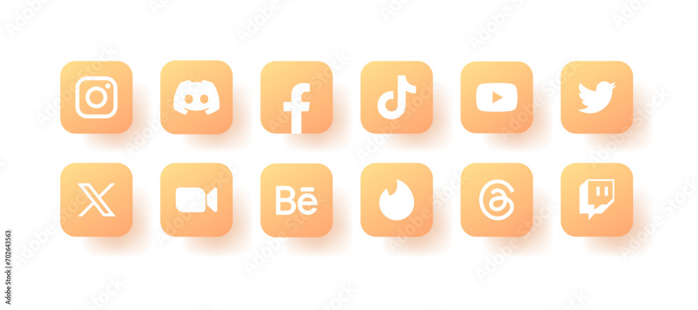 Social media icons set. Instagram, Discord, Facebook, Tik Tok, YouTube ...