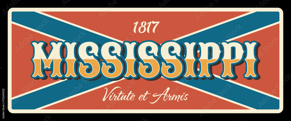 Mississippi vintage sign USA state travel plate, vector US state symbol ...