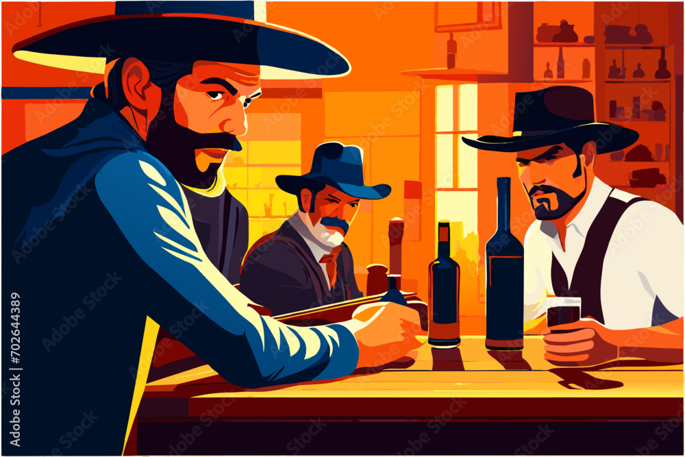 Cowboy in a bar brawl. vektor icon illustation Stock Vector | Adobe Stock