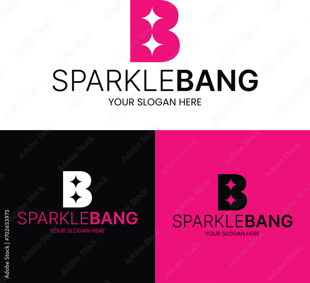 b letter logo, b saloon logo, b spa logo, b alphabet logo, b sparkle ...