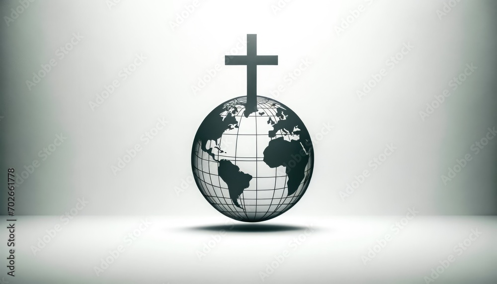 Religious global mission: Spreading the word. Globe with Christian ...