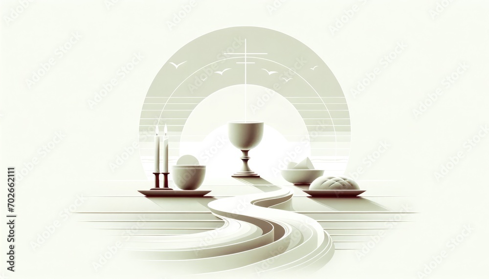 Eucharistic symbols. Lord's supper symbols: chalice of wine, bread ...