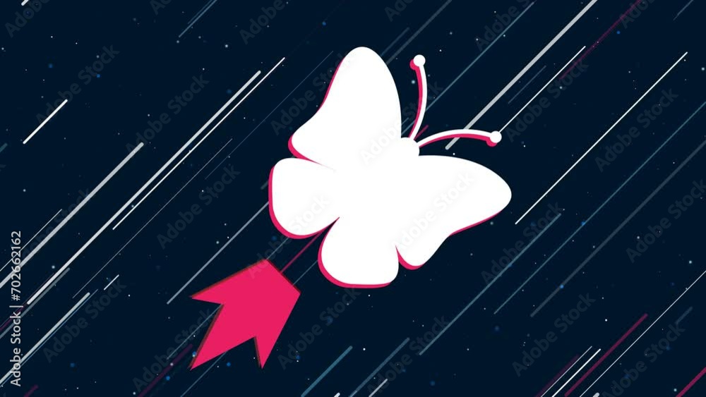 Butterfly symbol flies through the universe on a jet propulsion. The ...