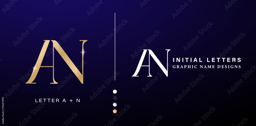 vector illustration initial AN Alphabet letters logos design with gold ...