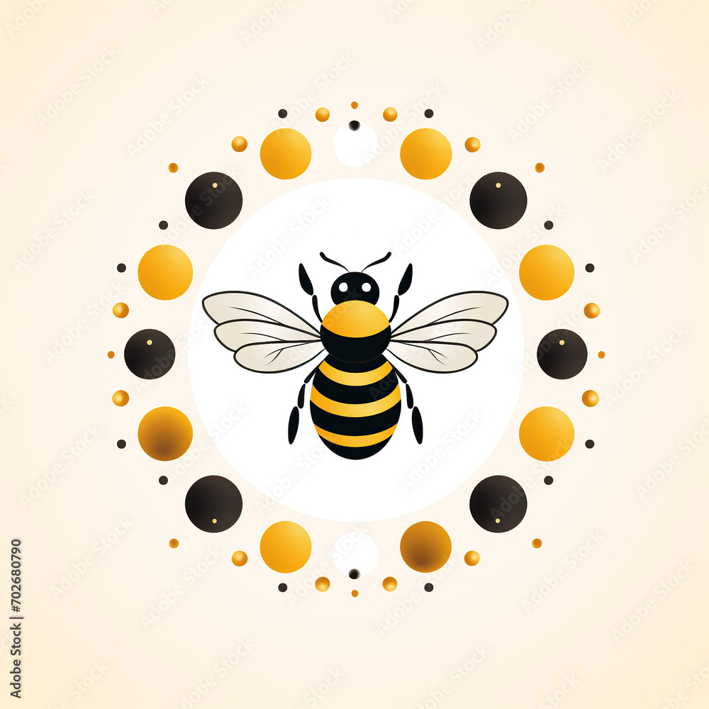 round logo emblem symbol with bee and honeycomb on an white background ...