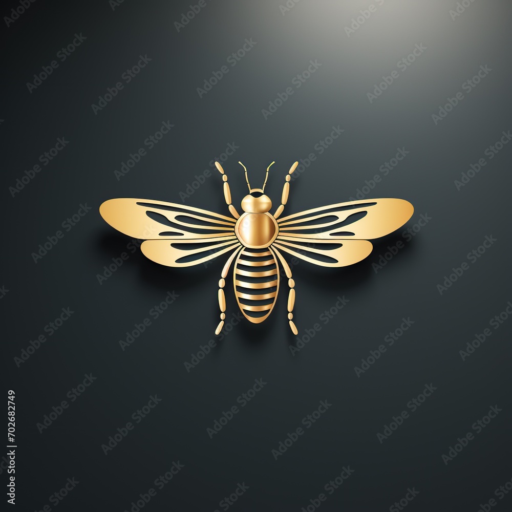 logo emblem symbol with gold bee on an isolated dark background. Label ...