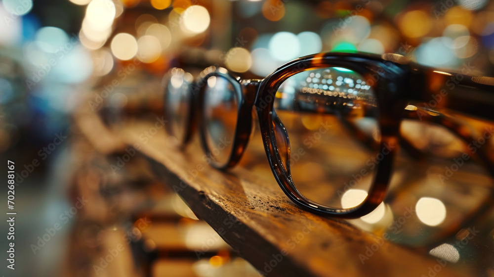 Gleaming Eyeglass Frames Display: A stylish display of gleaming ...