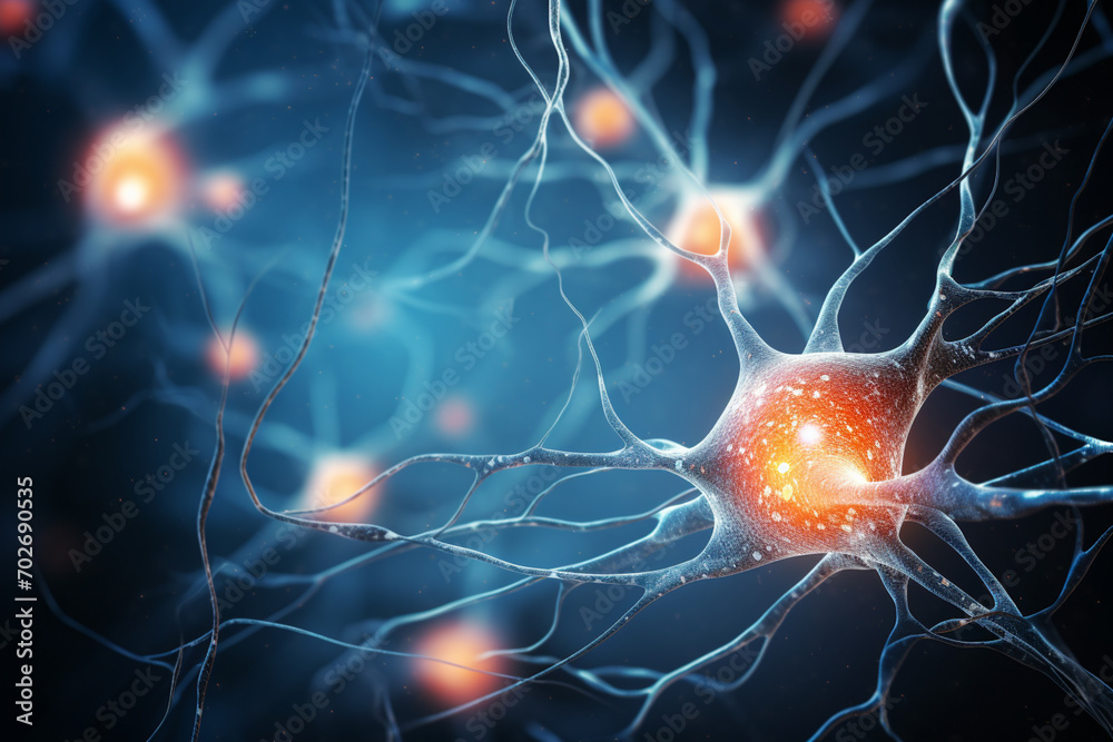 An illustration of neurons in the brain creating new connections and ...