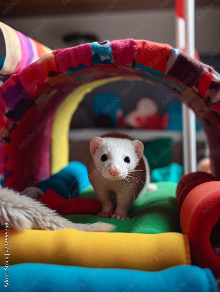 A heartwarming moment of a pet ferret playfully exploring a tunnel ...