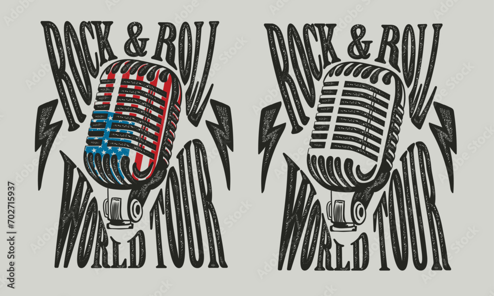 Microphone music poster design. Rock and roll vintage print design ...