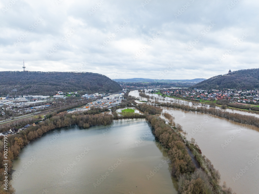 hochwasser, weser, minden, wasser, landschaft, überschwemmung ...