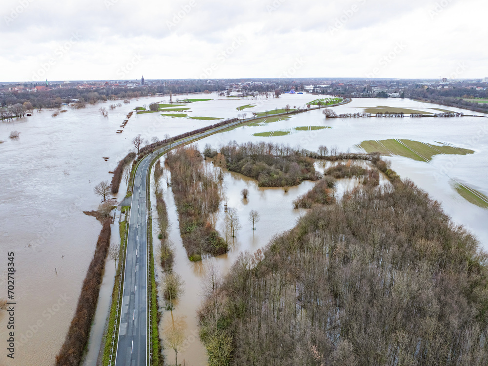 hochwasser, weser, minden, wasser, landschaft, überschwemmung ...