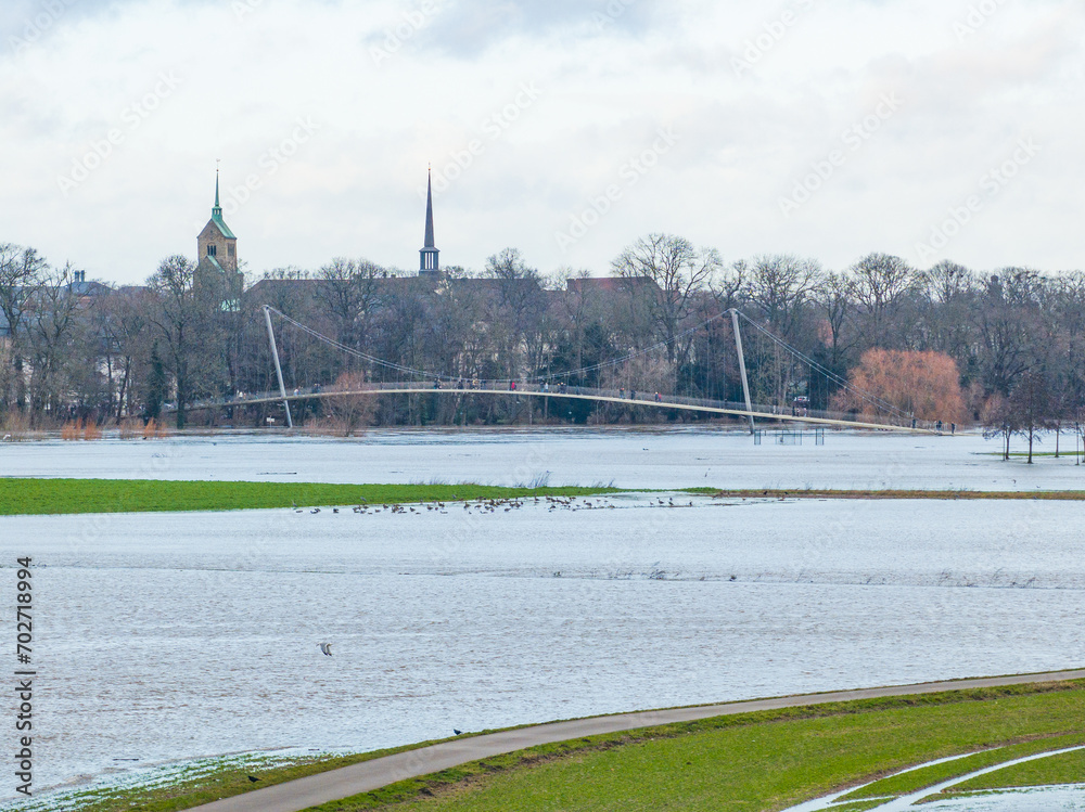 hochwasser, weser, minden, wasser, landschaft, überschwemmung ...