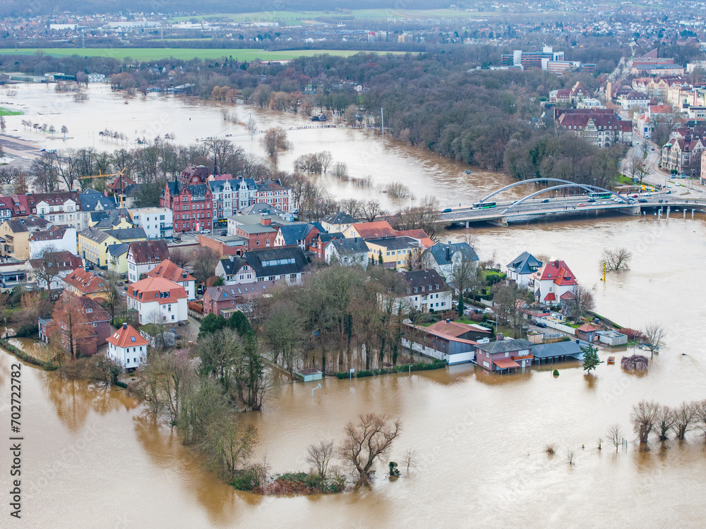 hochwasser, weser, minden, wasser, landschaft, überschwemmung ...