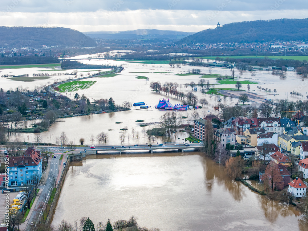 hochwasser, weser, minden, wasser, landschaft, überschwemmung ...