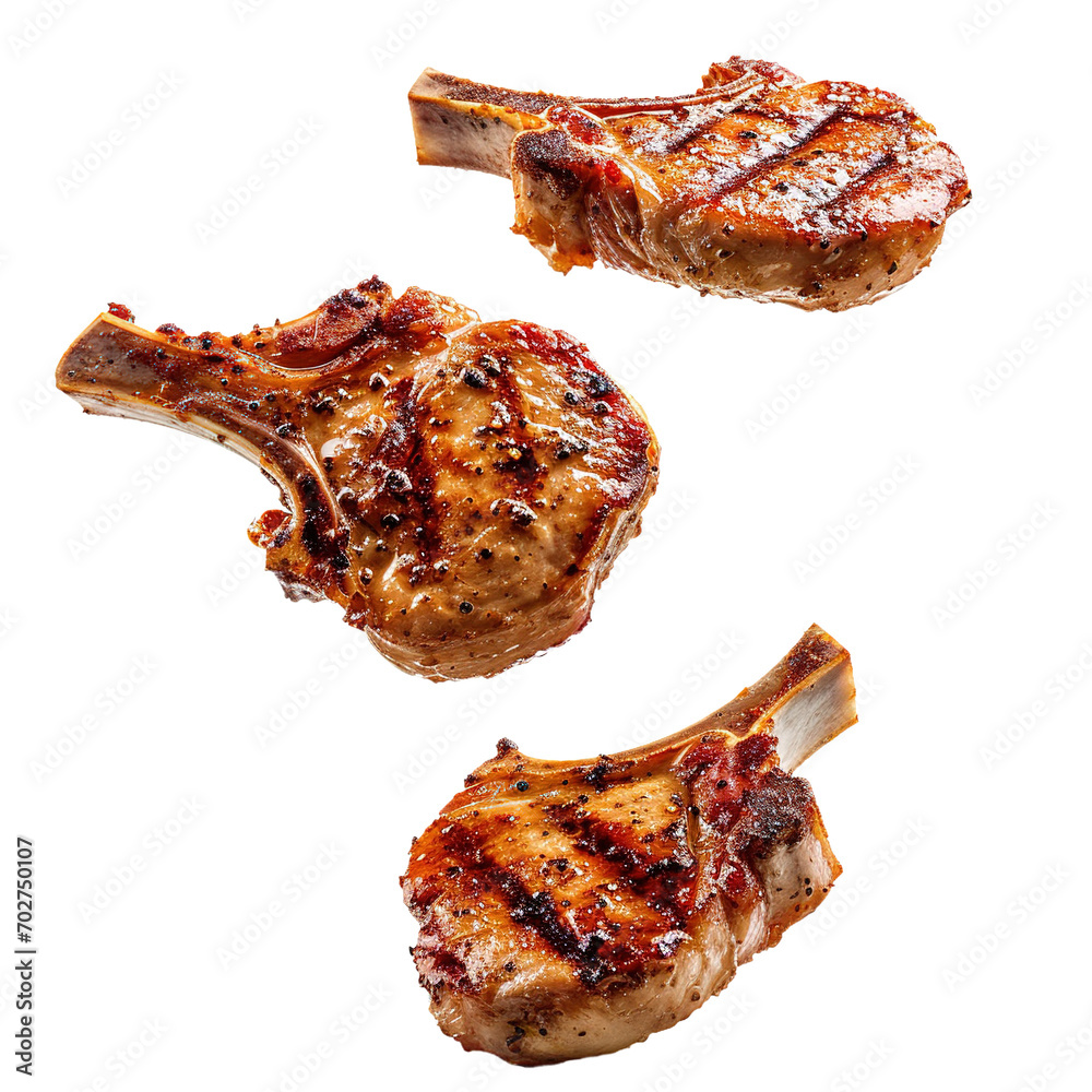 Food photo of Pork chops realistic 3d brisket flying in the air ...
