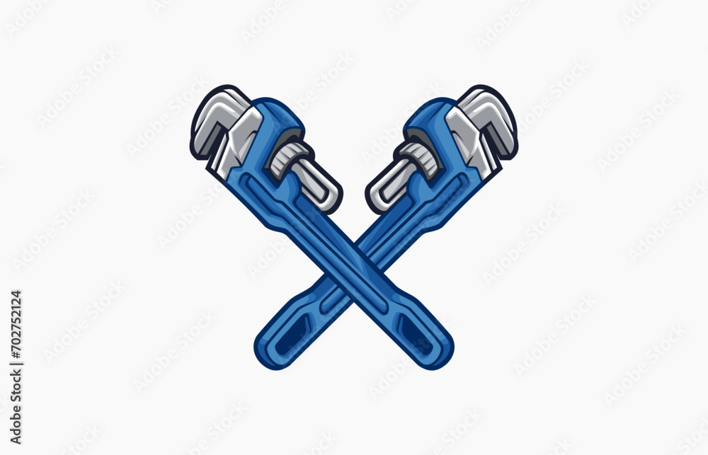 Crossed Adjustable Pipe Wrench, Monkey Wrench icon for graphic design ...