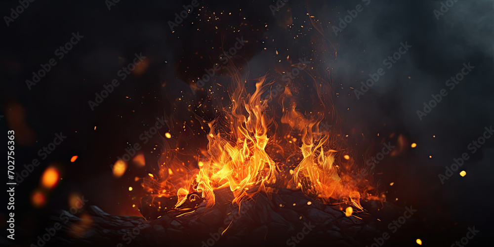 A close up of a fire with lots of flames and smoke. This asset is ...