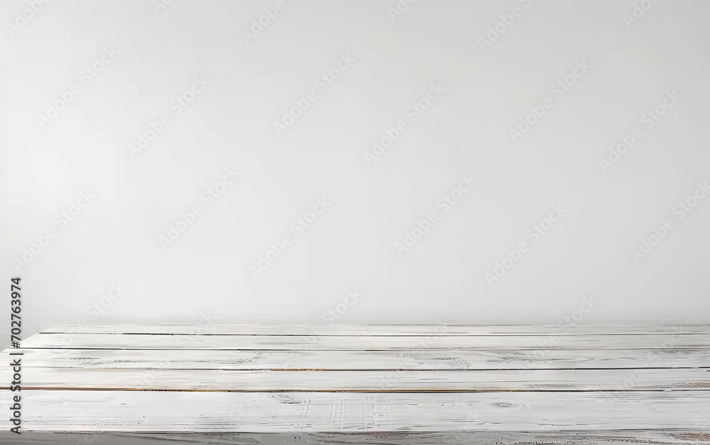 Empty wooden white table over white wall background,Front view of ...