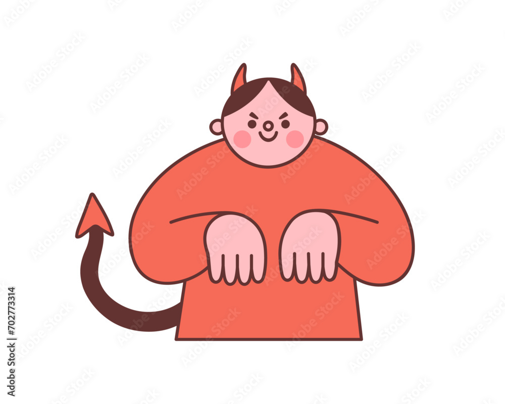 Devil character with evil smile on his face. Vector illustration of ...
