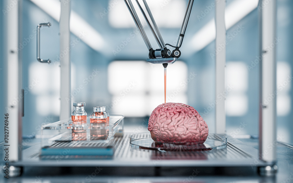 3d bioprinting of the human brain. Futuristic concept of printing human ...