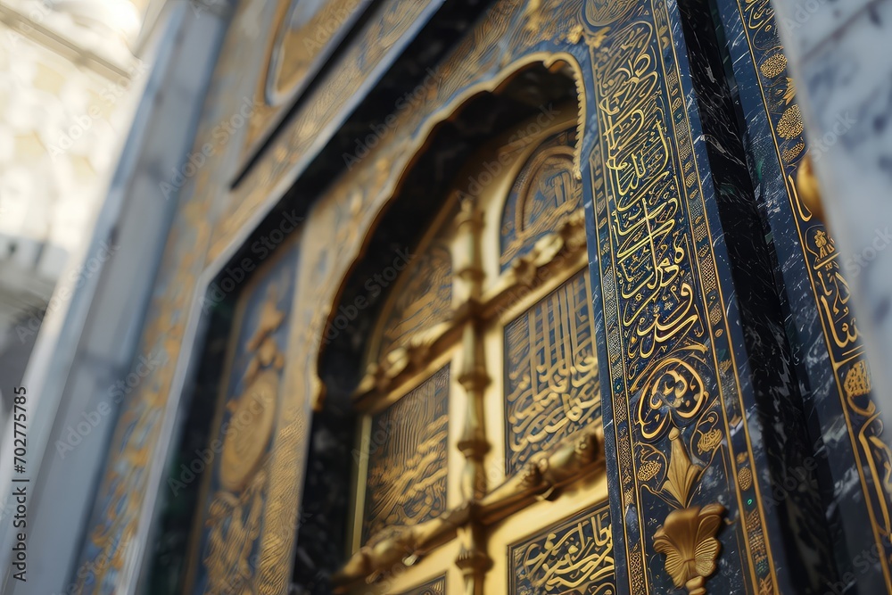 Arabic calligraphy and Islamic ornament at Al Kaaba curtain Stock Photo ...