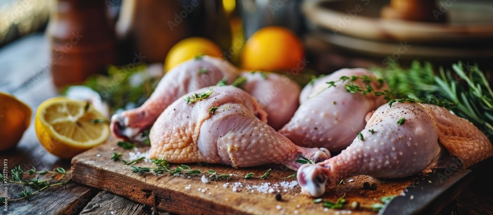 Preparing chicken leg by separating into drumstick and shank. Stock ...
