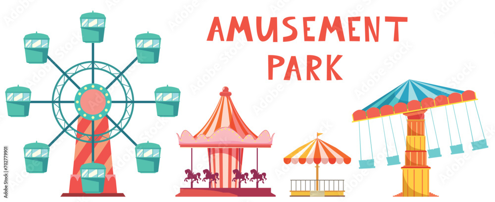 Amusement park scene illustration in vector. Recreation park detailed ...