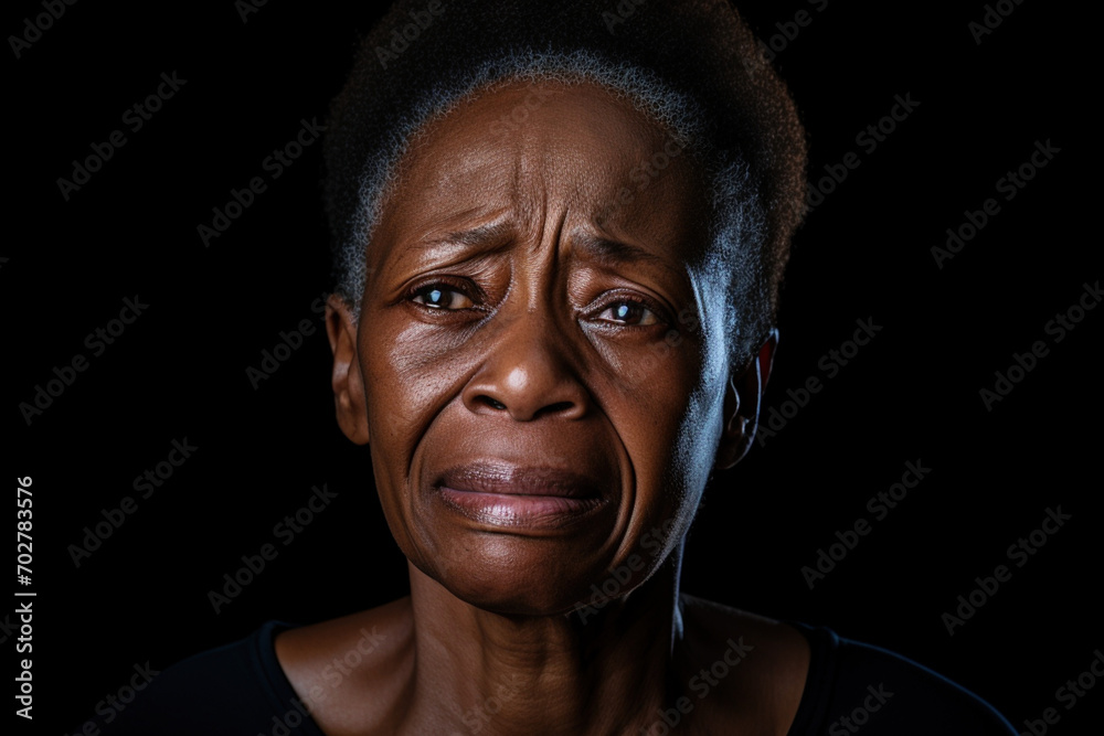 Sad Crying African American Female Woman Wearing Yellow Shirt On Black