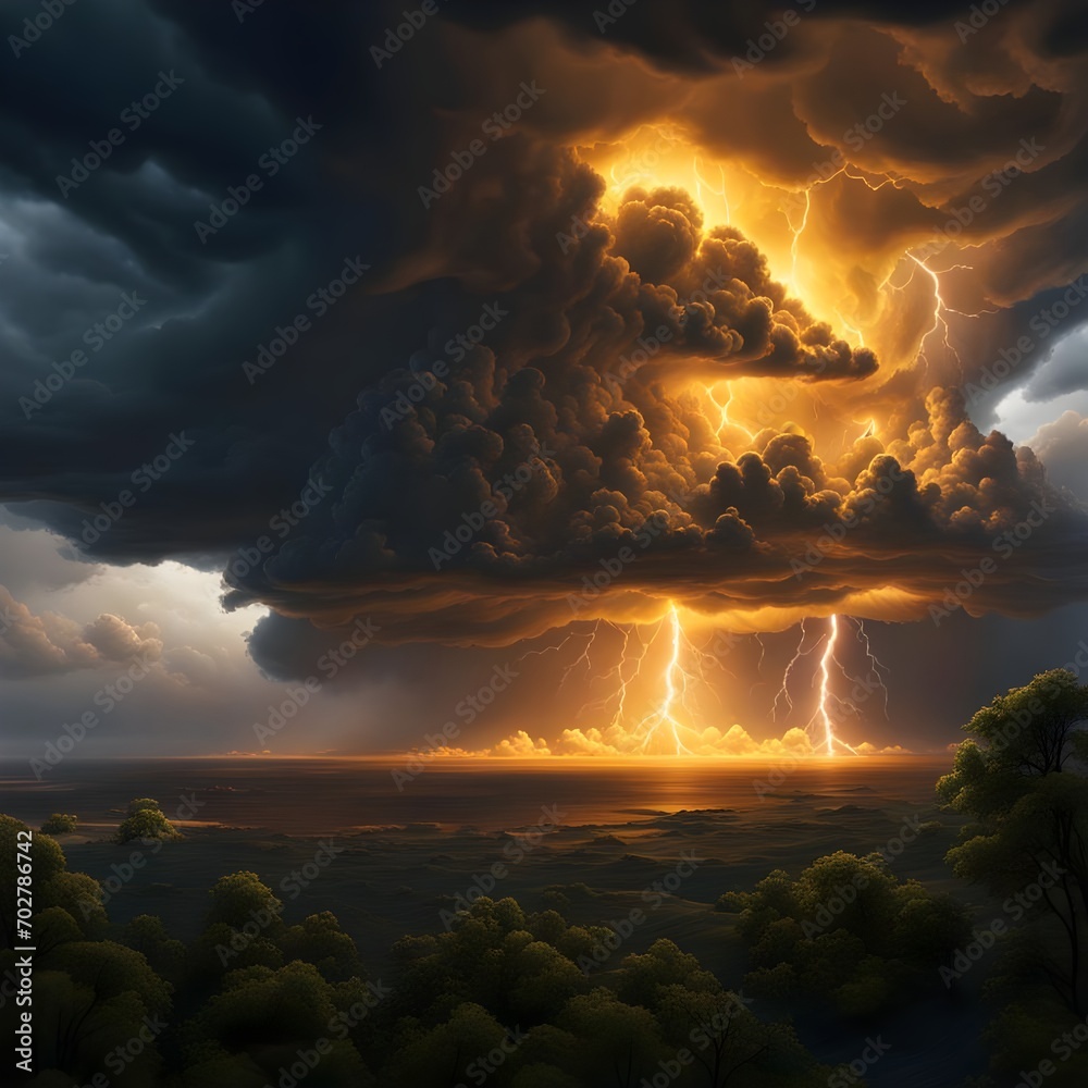 An AI-crafted image reveals a colossal golden thunderstorm amidst a ...