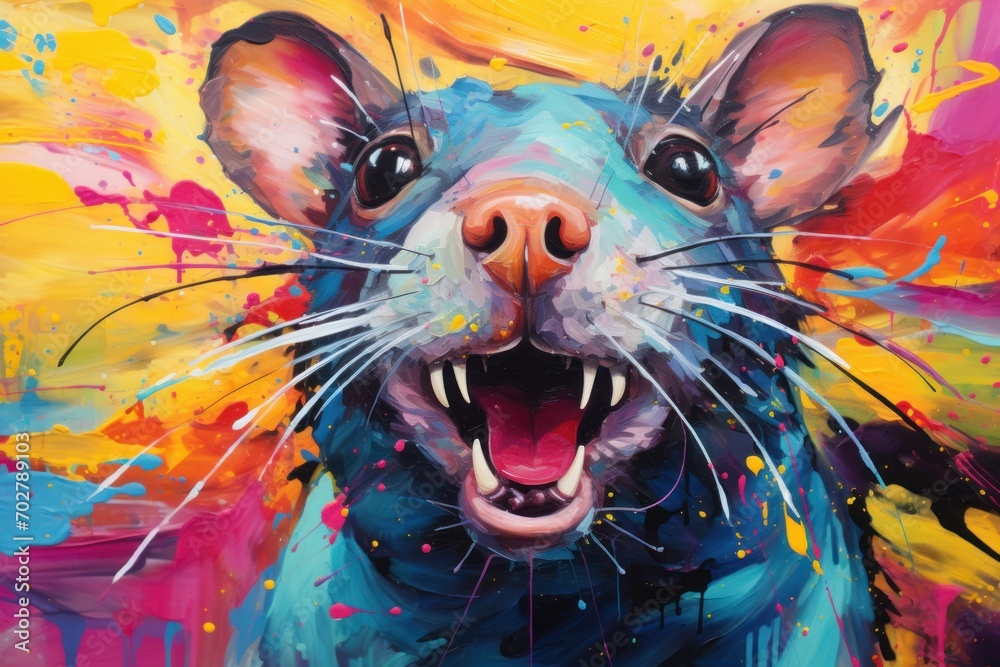 a painting of a rat with it's mouth open and it's mouth wide open with ...