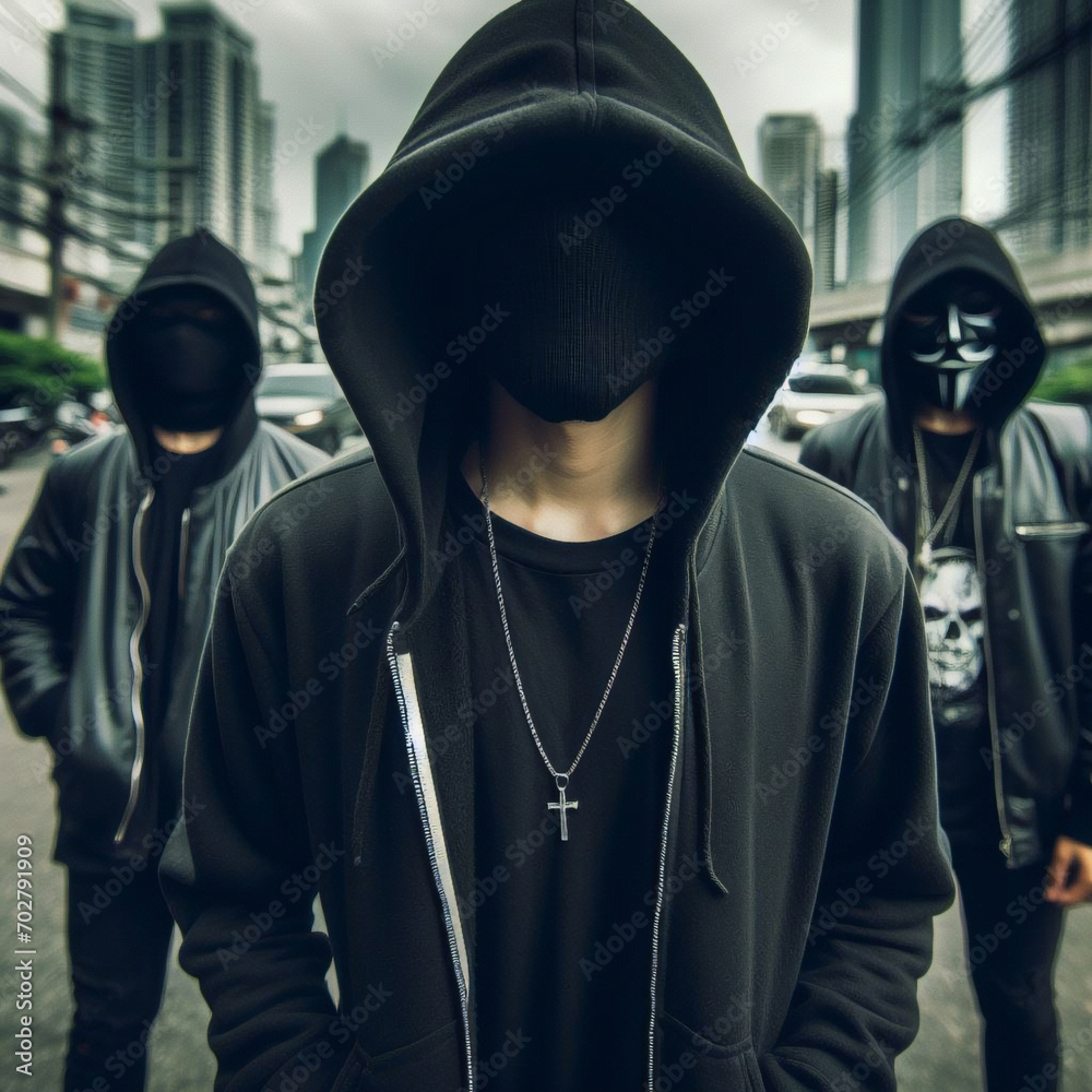 Gang members with guns, doing gang signs, wearing ski masks, balaclavas ...