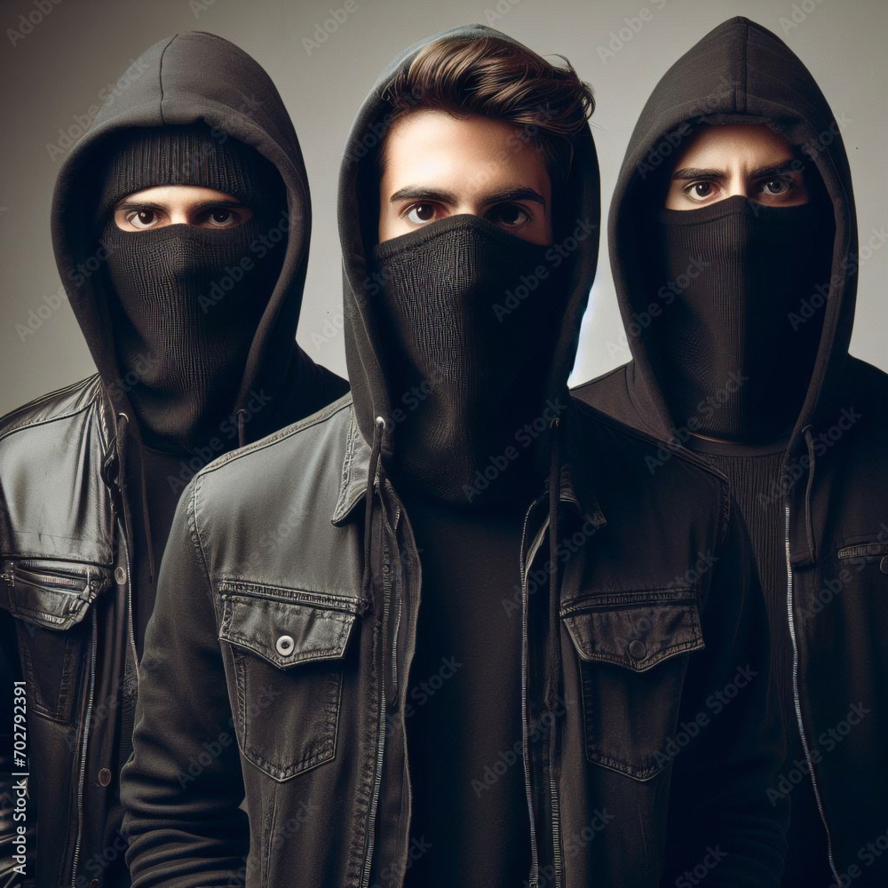 Gang members with guns, doing gang signs, wearing ski masks, balaclavas ...